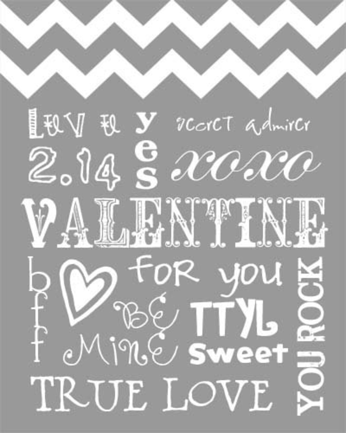 Valentine's Day PRINTABLE Cards Subway Art Chevron Instant Download 9 ...