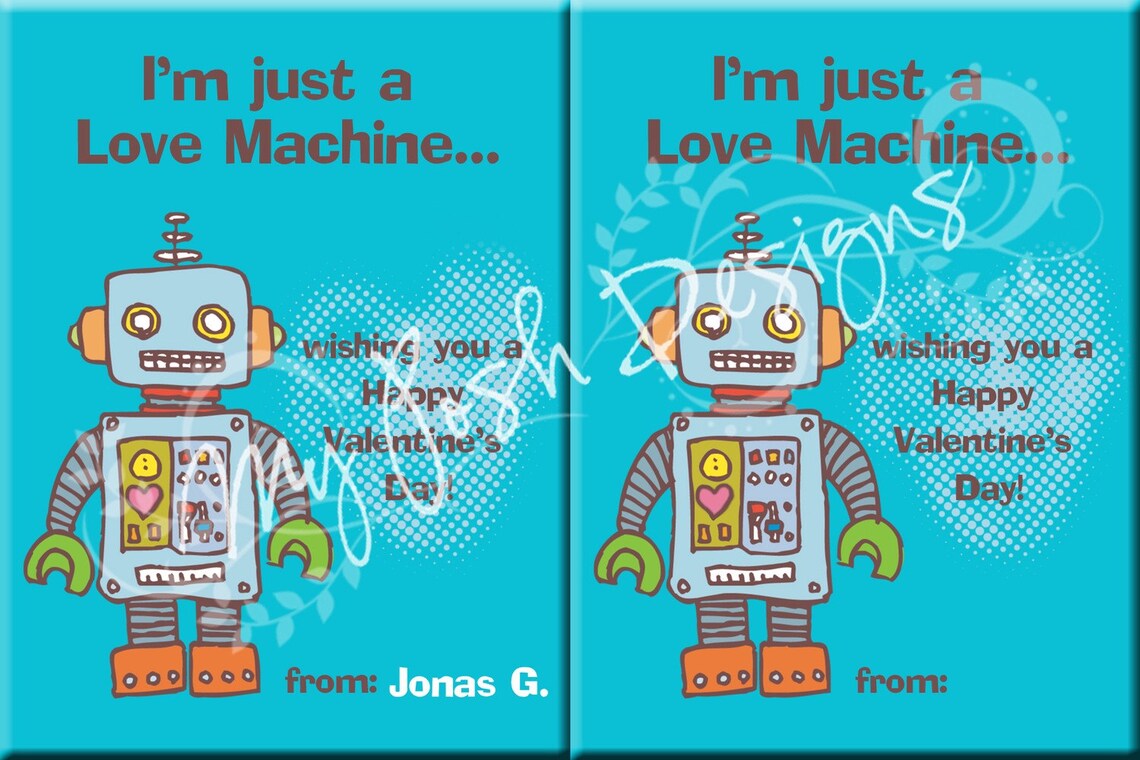 Robot Valentine's Day Cards for Kids INSTANT DOWNLOAD Printable I'm ...
