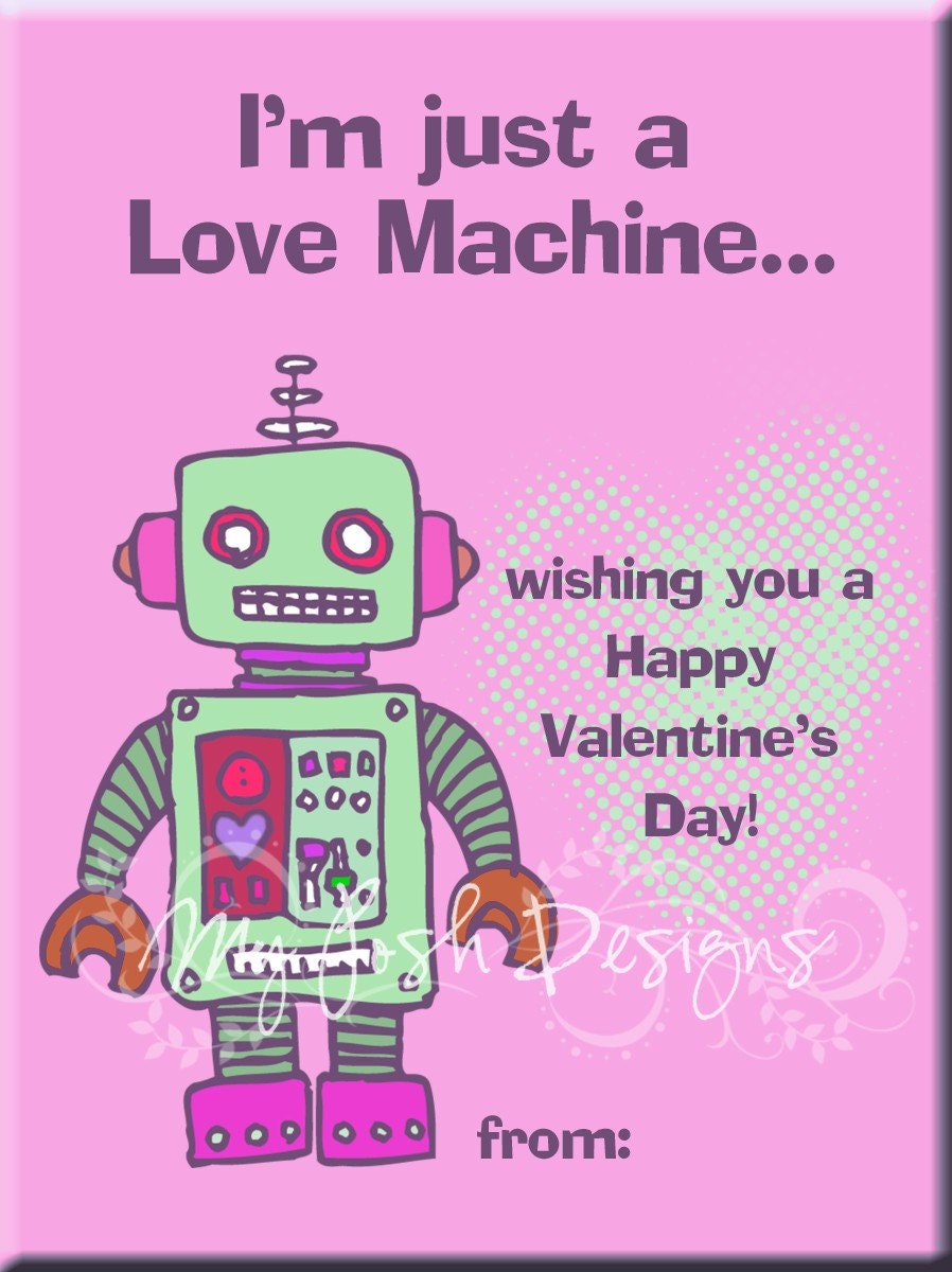 Robot Valentine's Day Cards for Kids INSTANT DOWNLOAD | Etsy