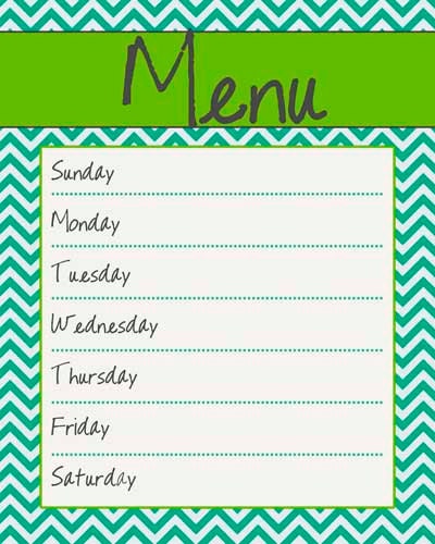 Kitchen Menu Board Printable Aqua and Lime Chevron Instant Download ...