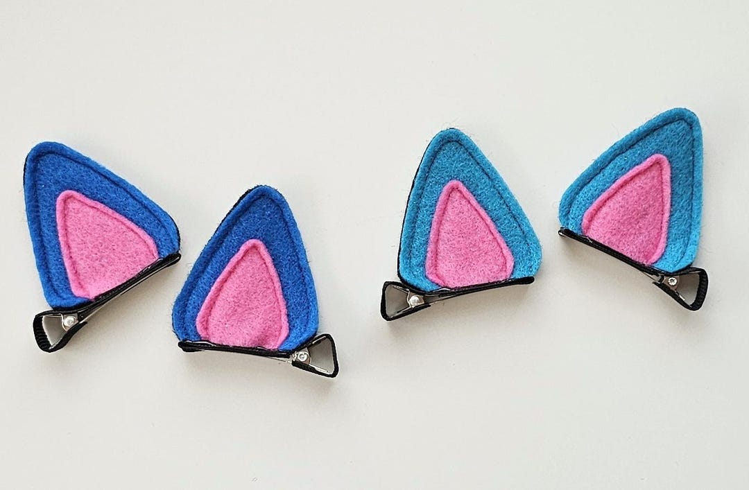 K-pop Tiger Cat Ears Hair Clips Set of 2 Clips Blue Tiger or Teal Tiger ...