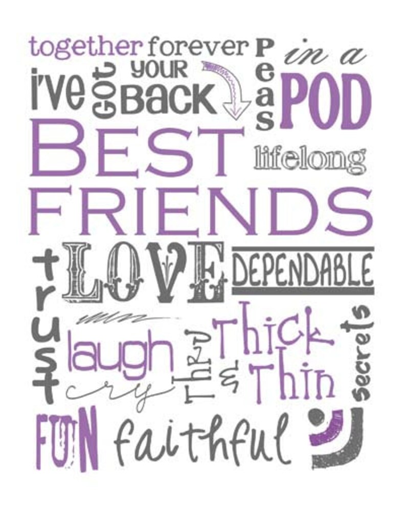 Best Friends Subway Art Digital INSTANT DOWNLOAD Digital Files Set of 5 ...