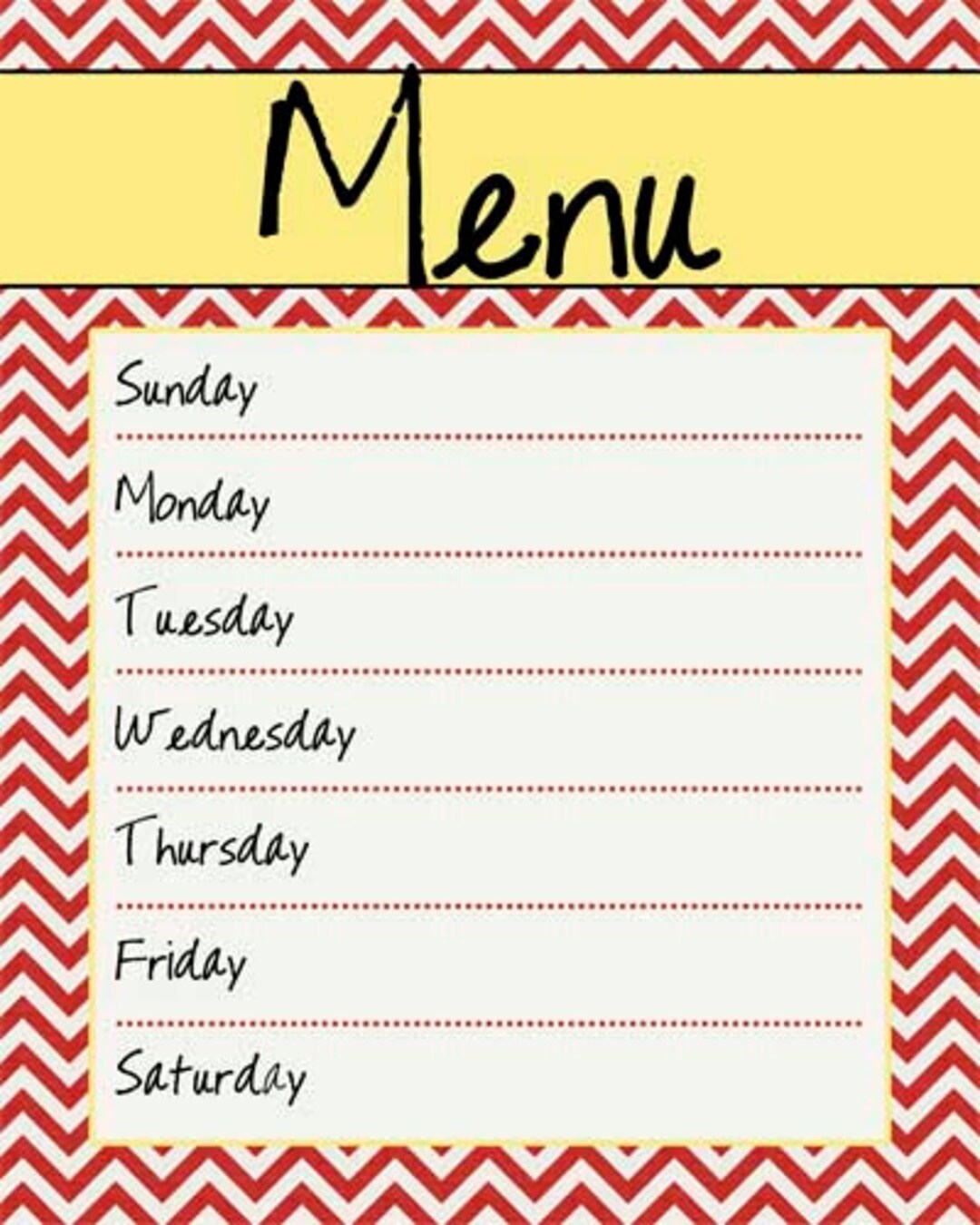 Kitchen Menu Board Printable Red and Yellow Chevron Instant Download ...