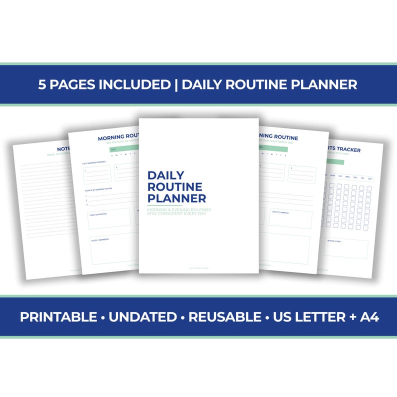 Daily Routine Planner (printable PDF A4 and US Letter) | Habit Tracker ...