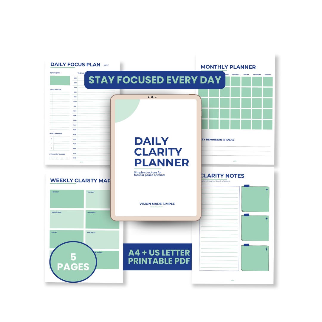 Daily Clarity Planner (printable PDF A4 and US Letter) | Focus and Goal ...
