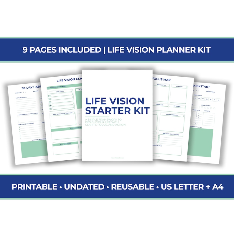 Life Vision Kit (printable PDF A4 US Letter) | Goal Setting, Clarity ...