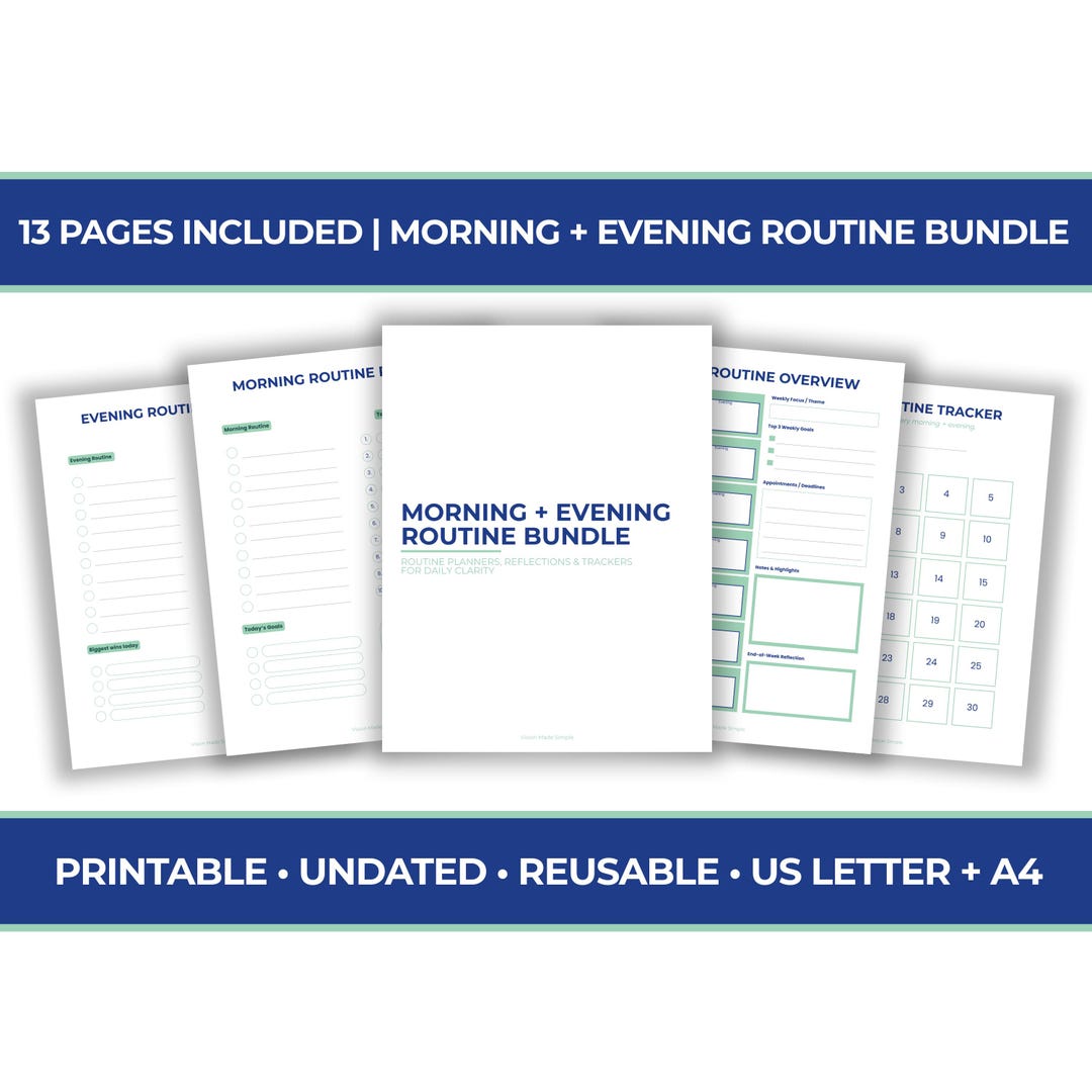 Morning Evening Routine Bundle (printable PDF A4 US Letter) | Habit ...
