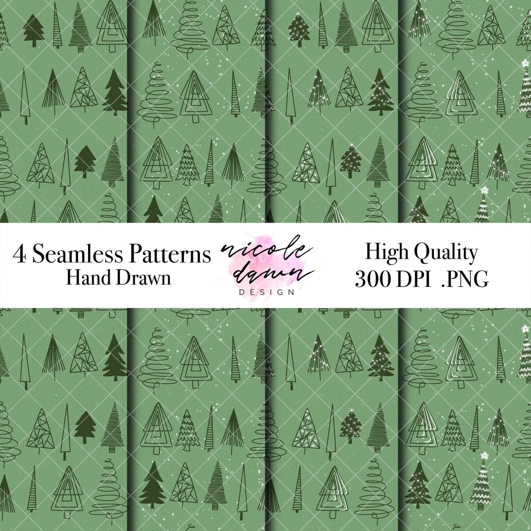 Christmas Tree Seamless Patterns | Hand Drawn Winter Green Digital ...