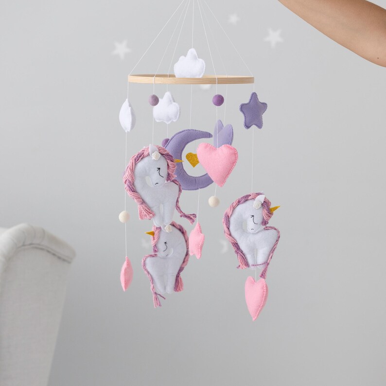 Unicorn Crib Mobile, Stars and Moon Mobile, Cloud Baby Mobile, Girls ...