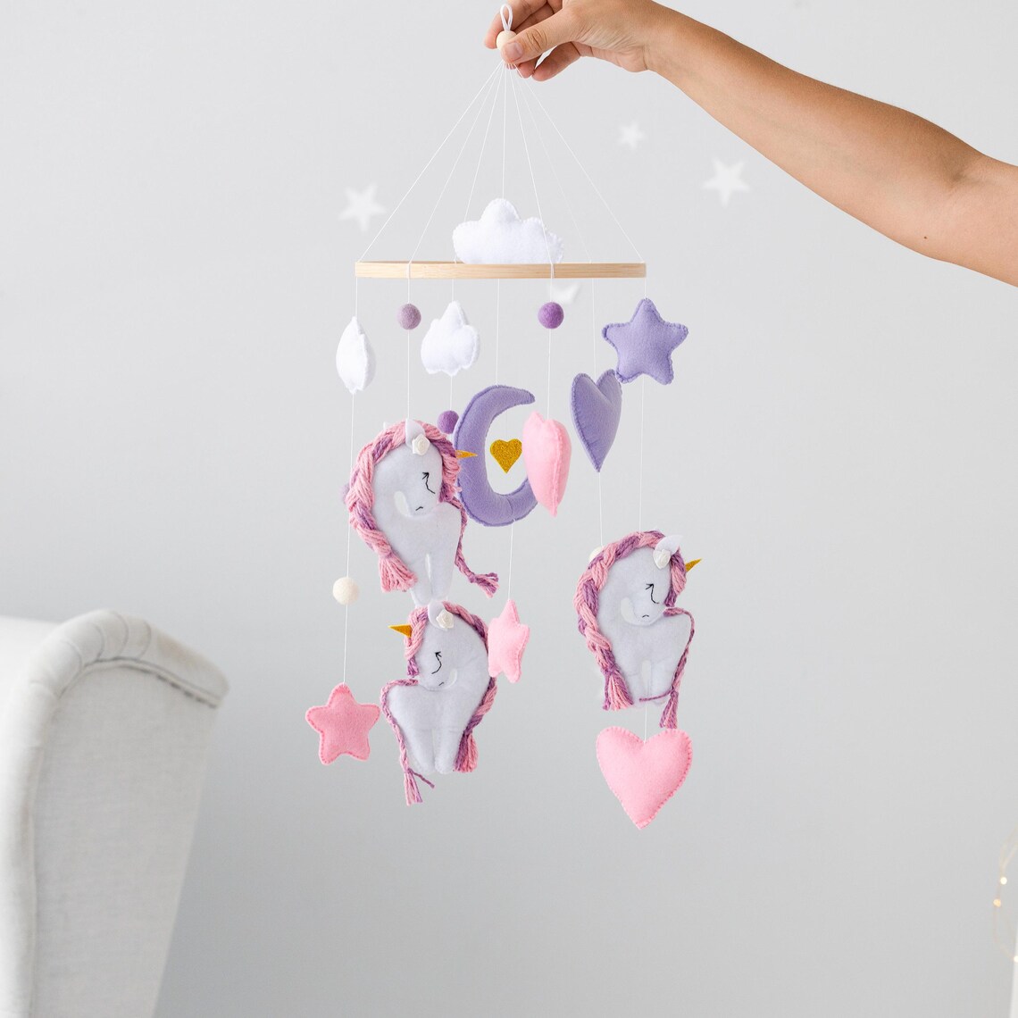 Unicorn Crib Mobile, Stars and Moon Mobile, Cloud Baby Mobile, Girls ...