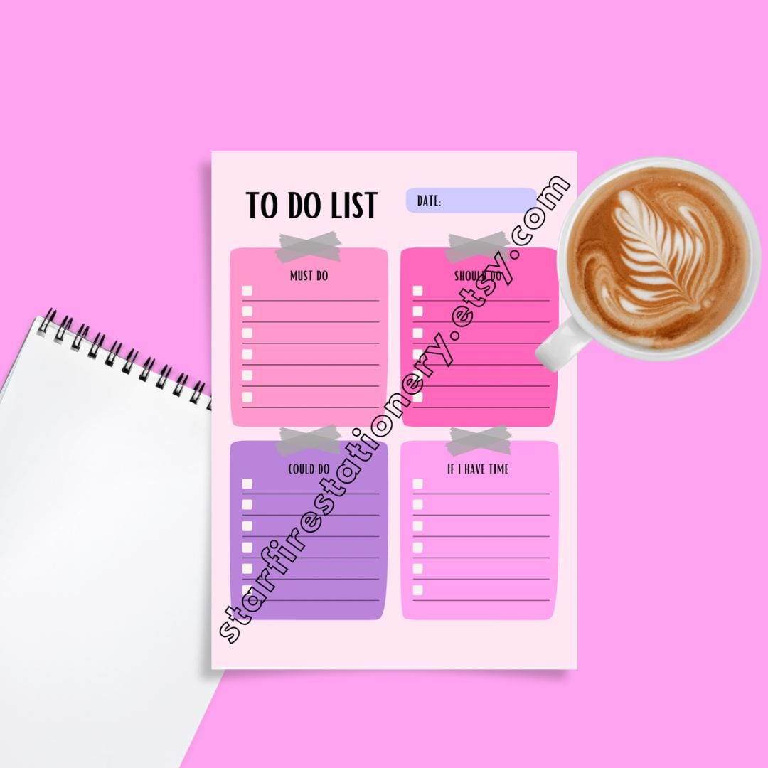 Pink & Purple to Do List Printable | Productivity Checklist (digital ...