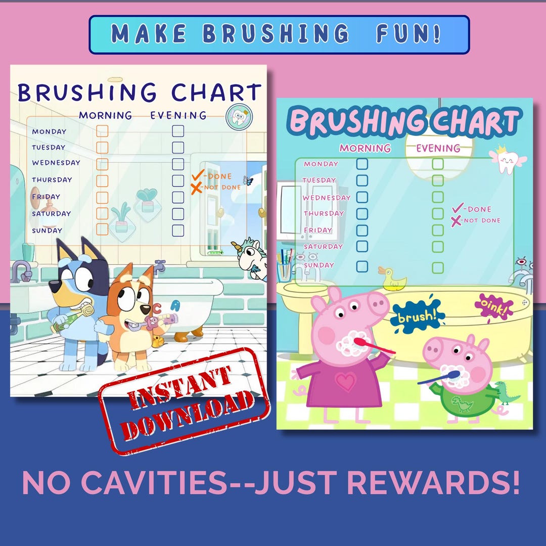Printable Toothbrush Charts for Kids – Morning & Evening Brushing ...