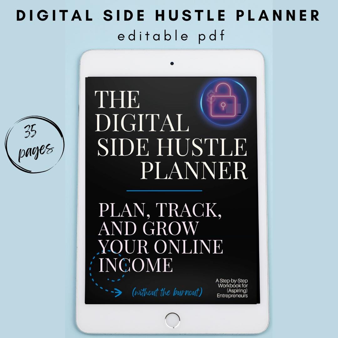Digital Side Hustle Planner | Printable Business Workbook | Income ...