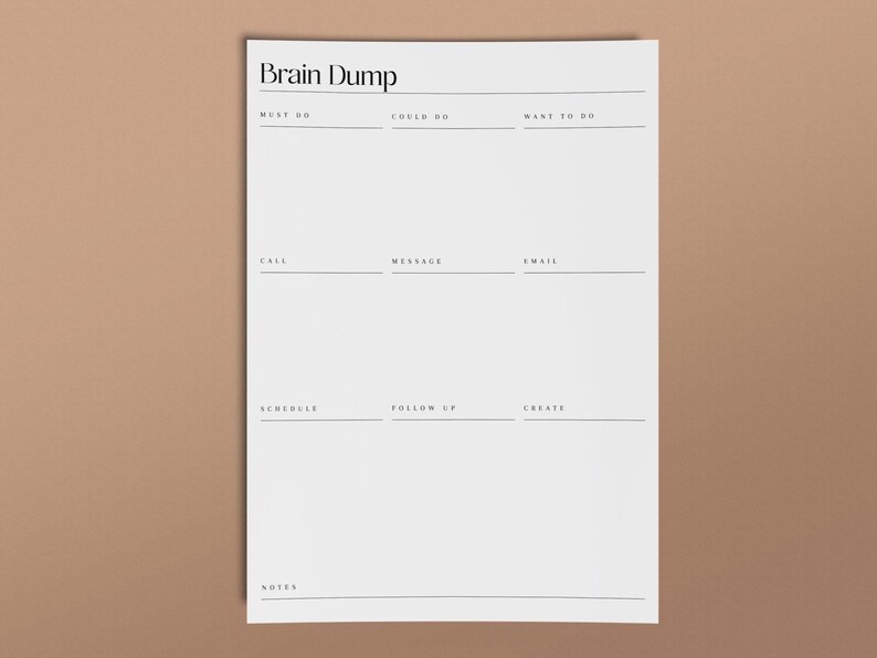 Minimalist Brain Dump List / Tracker Printable for Simple Tasks ...
