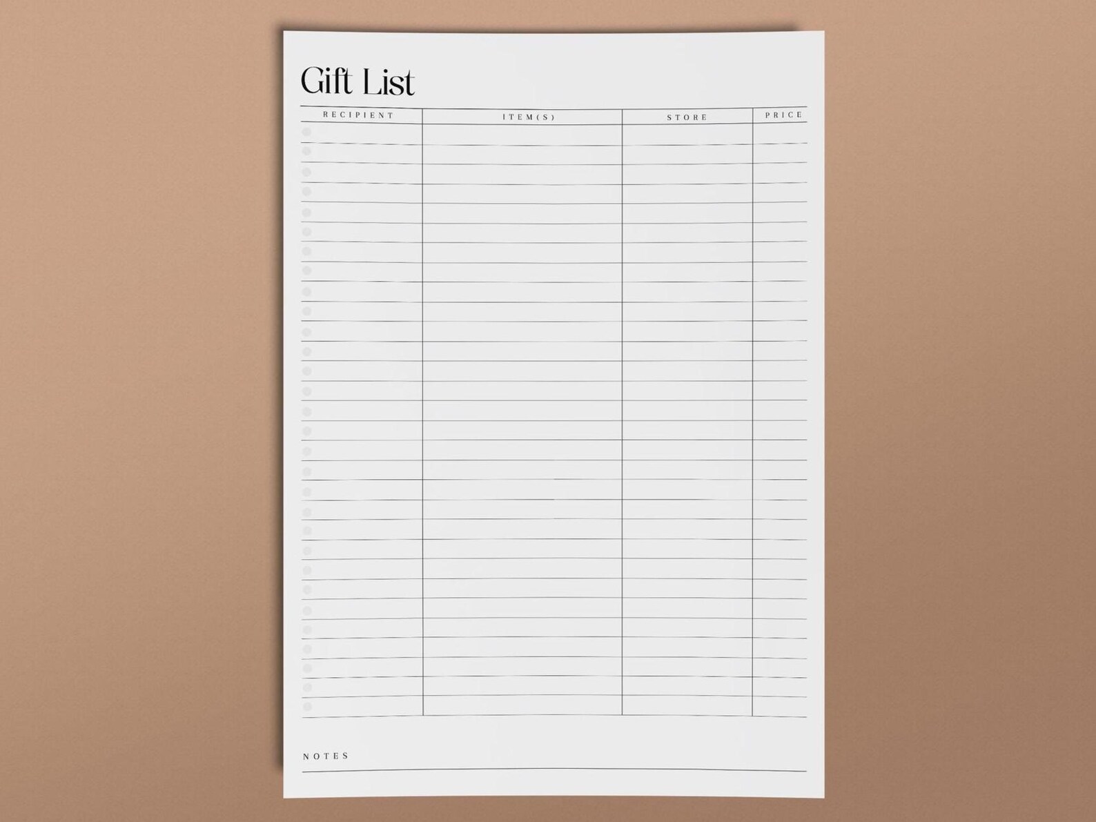 Minimalist Gift List / Tracker Printable for Simple Tasks Template ...