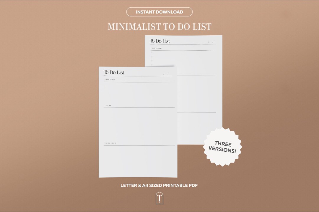 Minimalist to Do List Printable for Simple Tasks Template, Letter & A4 ...