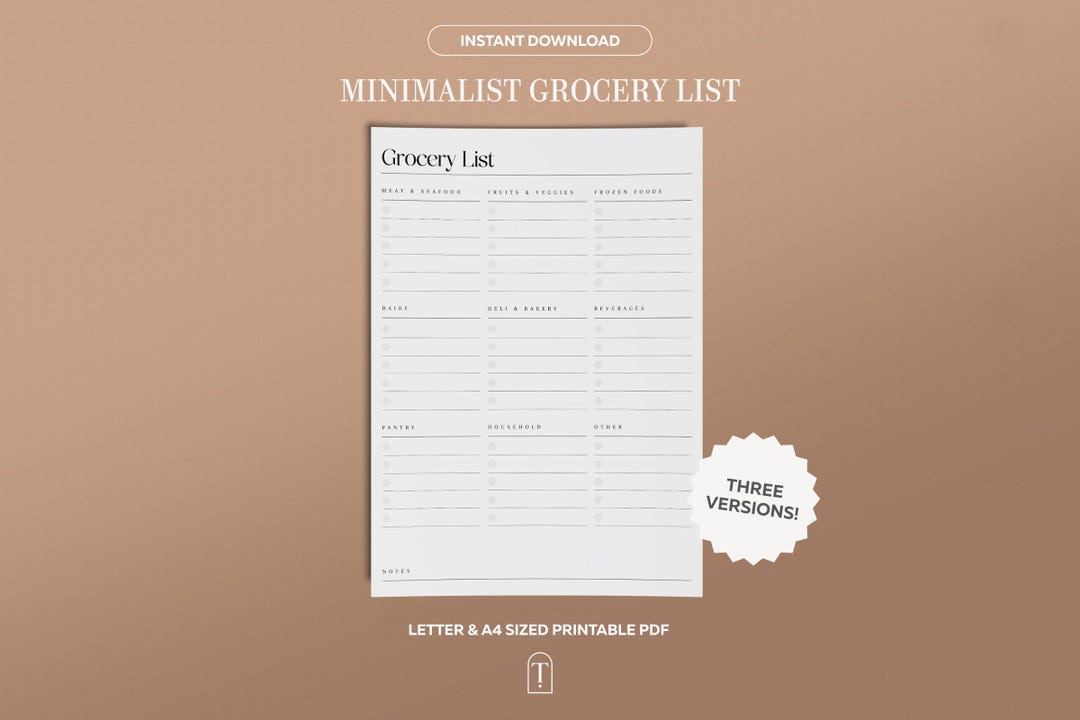 Minimalist Grocery List Printable for Simple Tasks Template, Letter ...