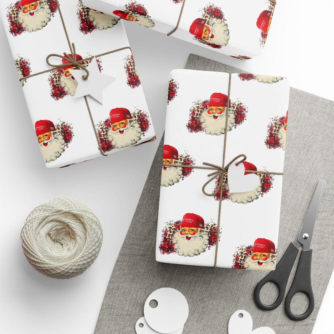 Christmas Santa MAGA Red Cap Wrapping Papers Conservative Holiday Gift ...