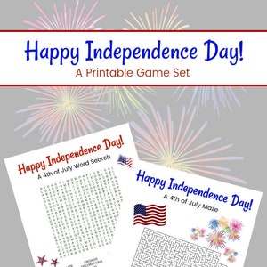 Independence Day Printable Game Set of 2 Word Search, Maze, Party Games ...