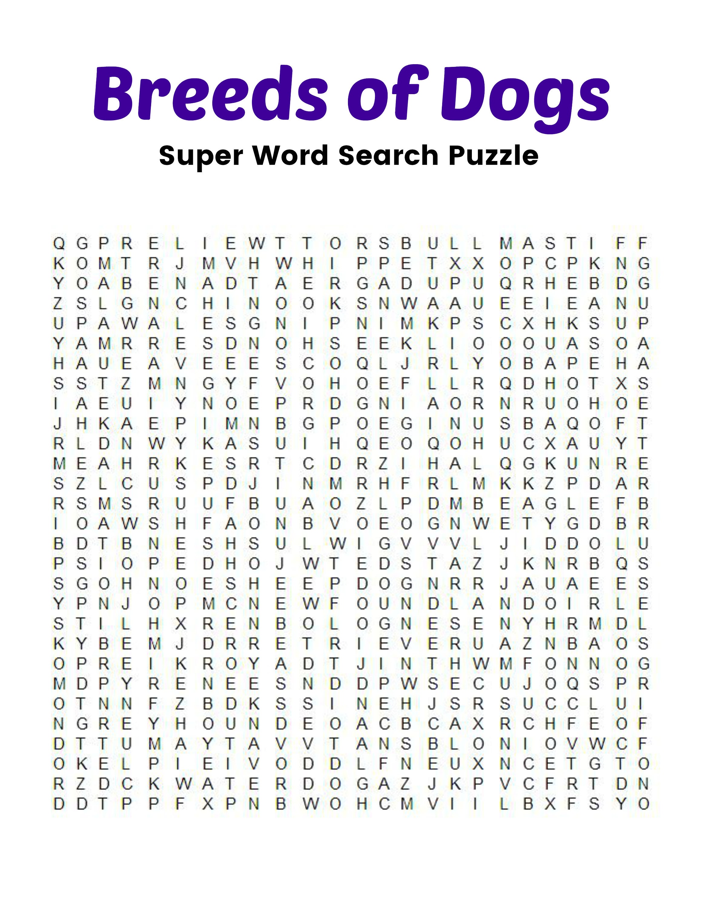 Breeds of Dogs Super Word Search Puzzle Word Search, Puzzle, Dogs ...