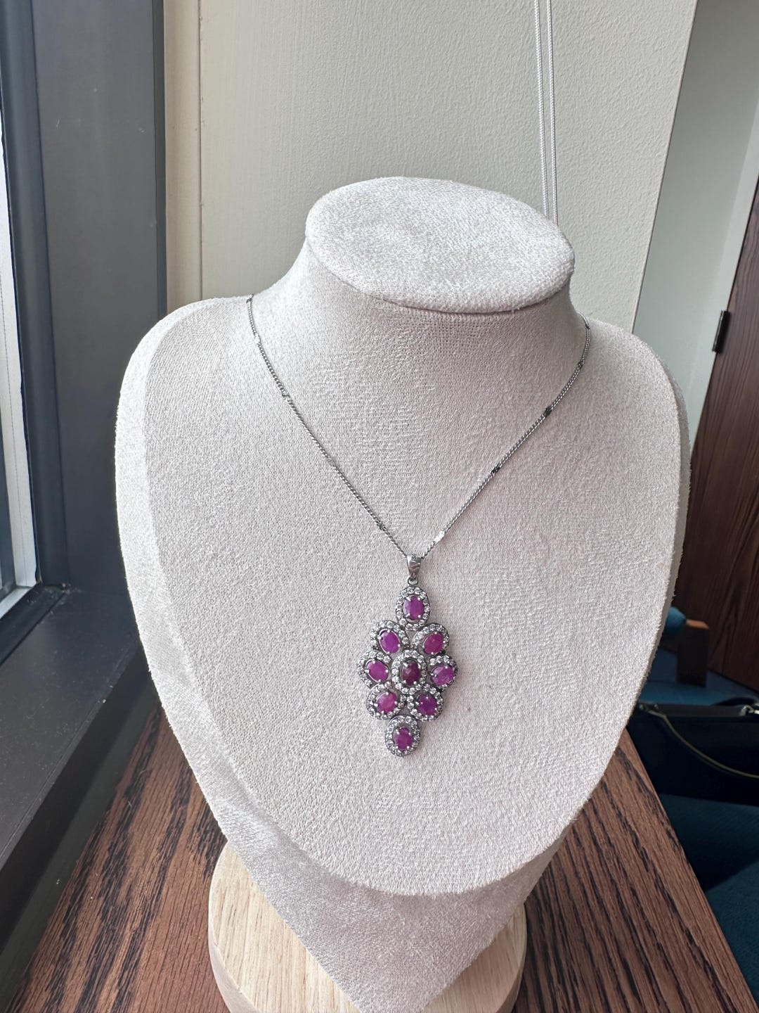 Sterling Silver Natural Ruby Cluster Pendant Necklace - Etsy