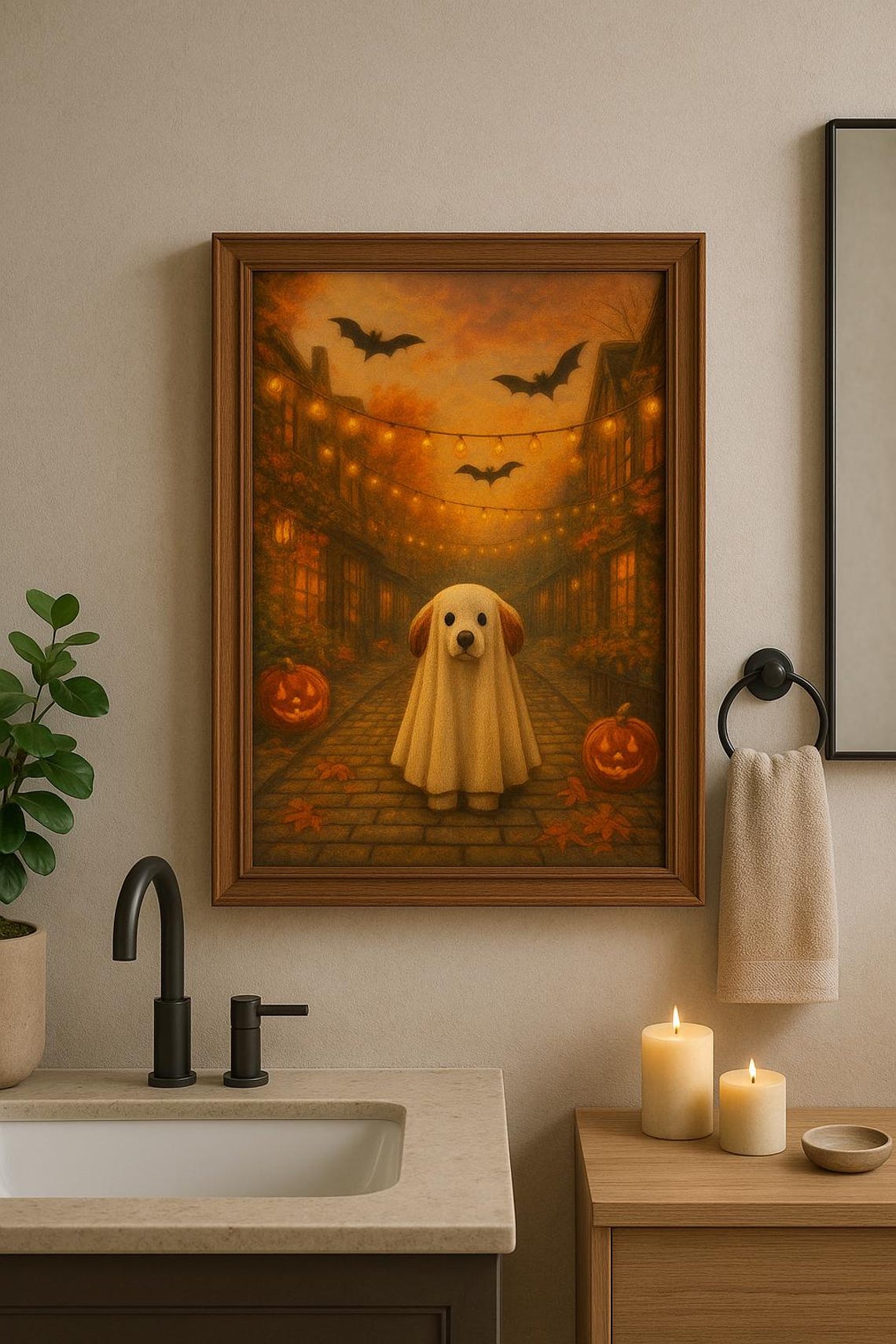 Ghost Dog Halloween Print: Spooky Autumn Farmhouse Decor (digital ...