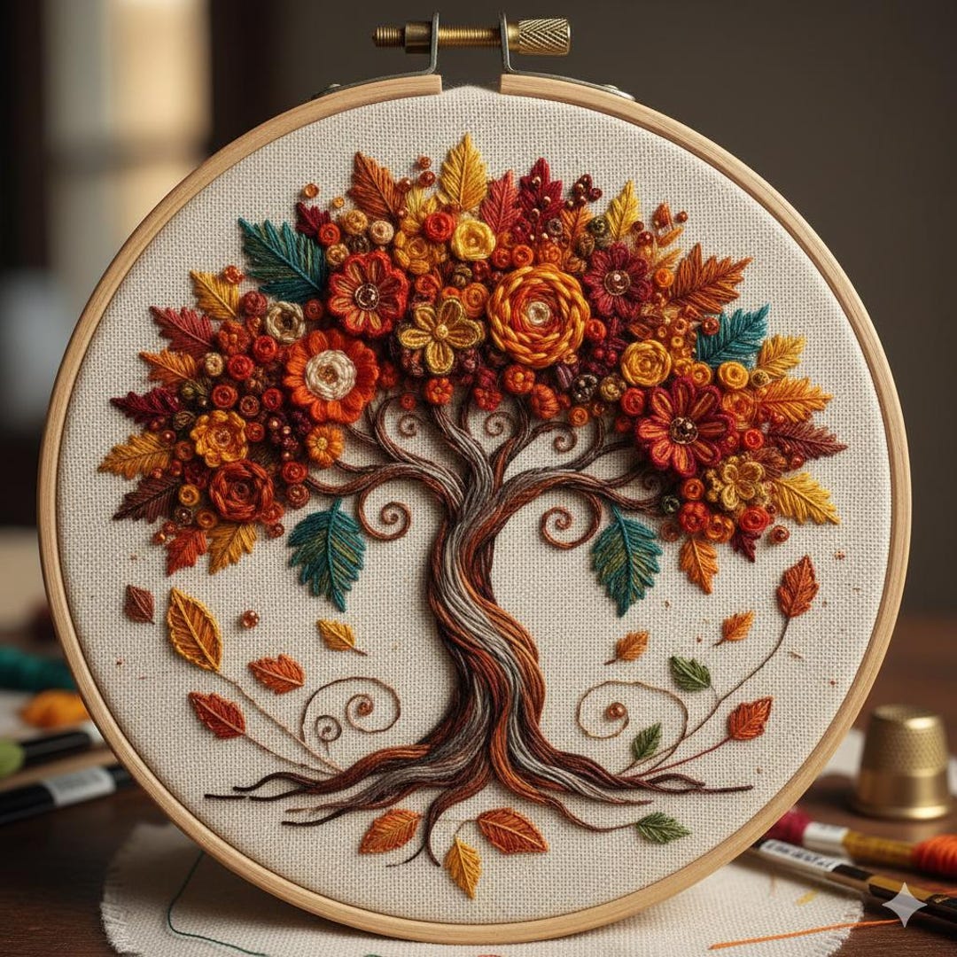 Autumn Tree Embroidery Pattern PDF | Beginner Friendly Hand Embroidery ...