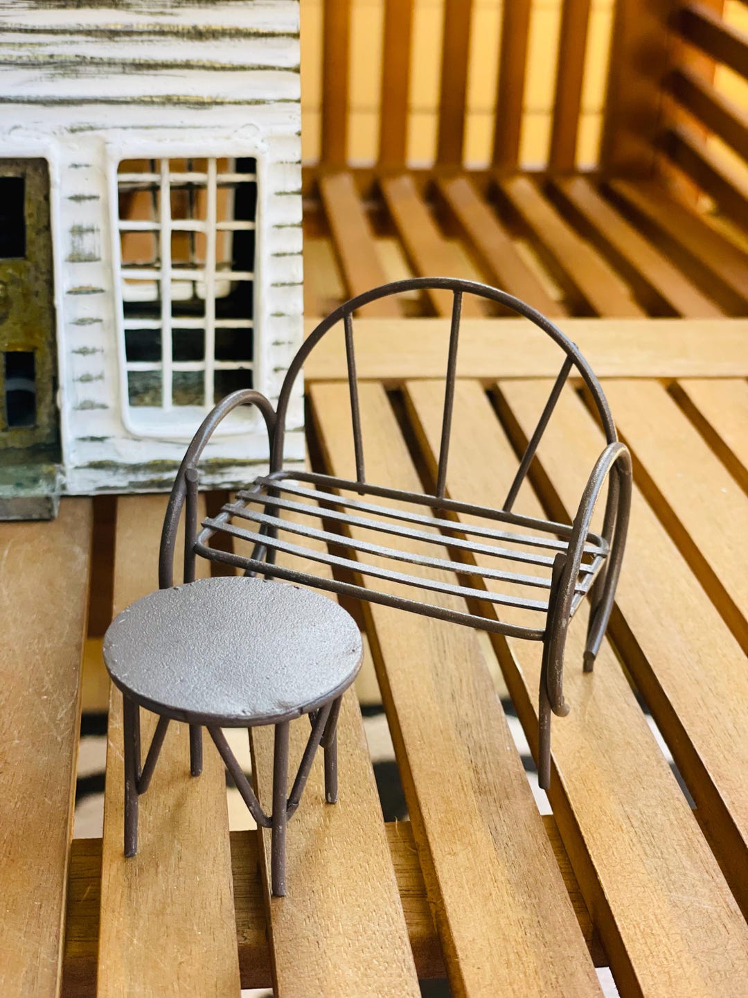 Miniature Metal Bench Only or With Table ~ Rustic Garden Bench ~ Fairy ...