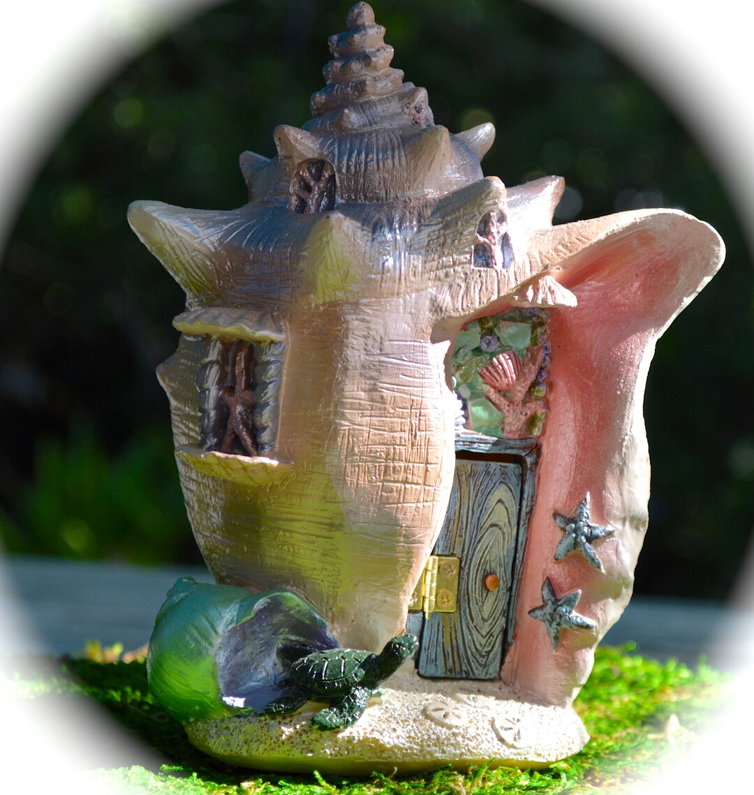 Miniature Conch Shell Beach House ~ 7" High ~ Fairy Garden Supplies ...