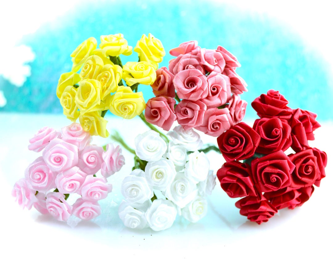 Miniature Long-stem Roses – Bundle of 12 Silk Roses, 5 Color Choices ...