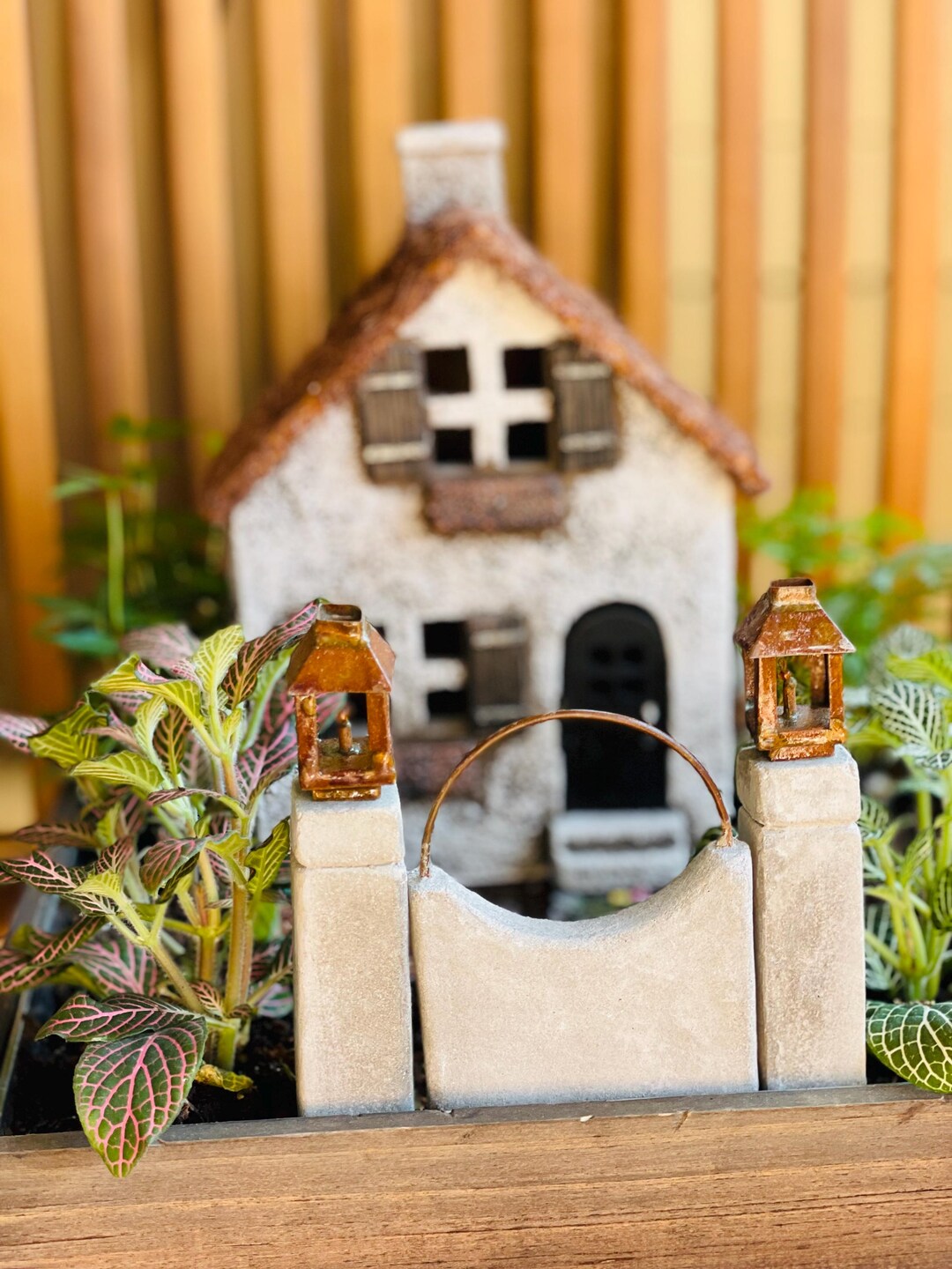 Miniature Garden Gate With Rustic Lanterns on Pick ~ Concrete Fairy ...