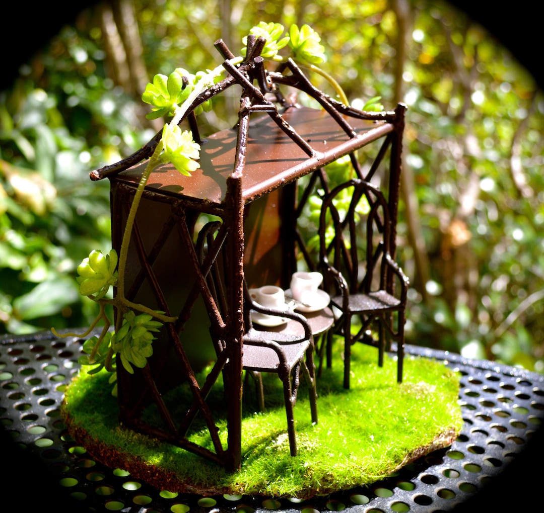 Miniature Garden Pavilion – Iron Fairy Garden Furniture With Chairs ...