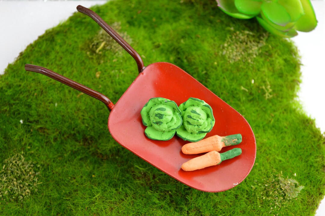 Miniature Red Wheelbarrow With Optional Vegetables • Fairy Garden ...