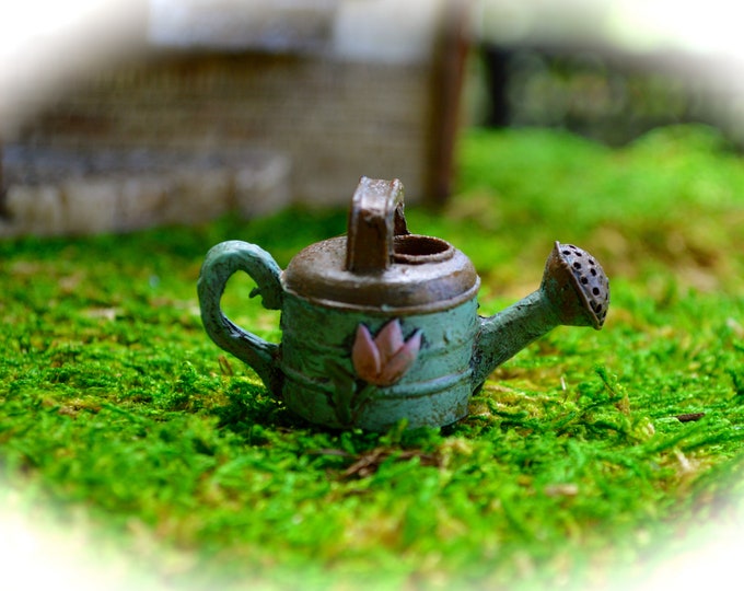 Miniature Rustic Watering Can With Tulip • Fairy Garden Accessory ...