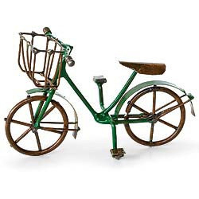 Miniature Bicycle or Bike Rack – Red, Green, Bronze Bikes W/ Basket ...