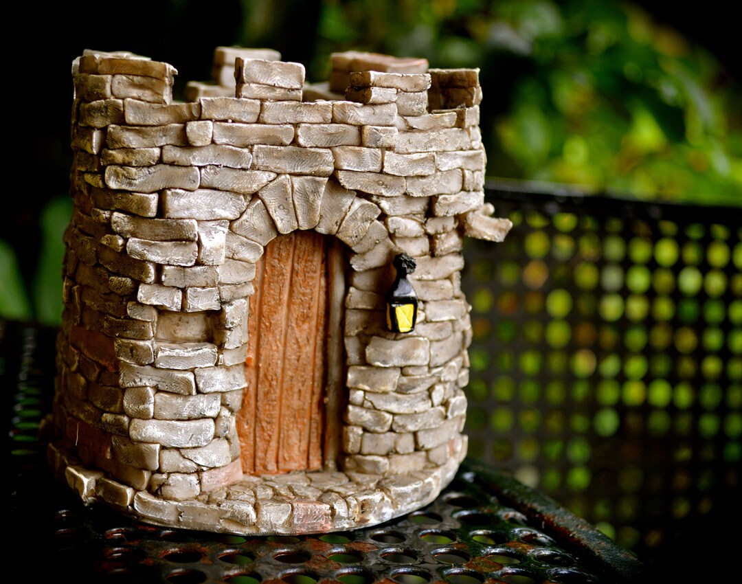 Castle Planter With Wood Door and Lantern ~ 4"h X4.25"w Planter ~ Fairy ...