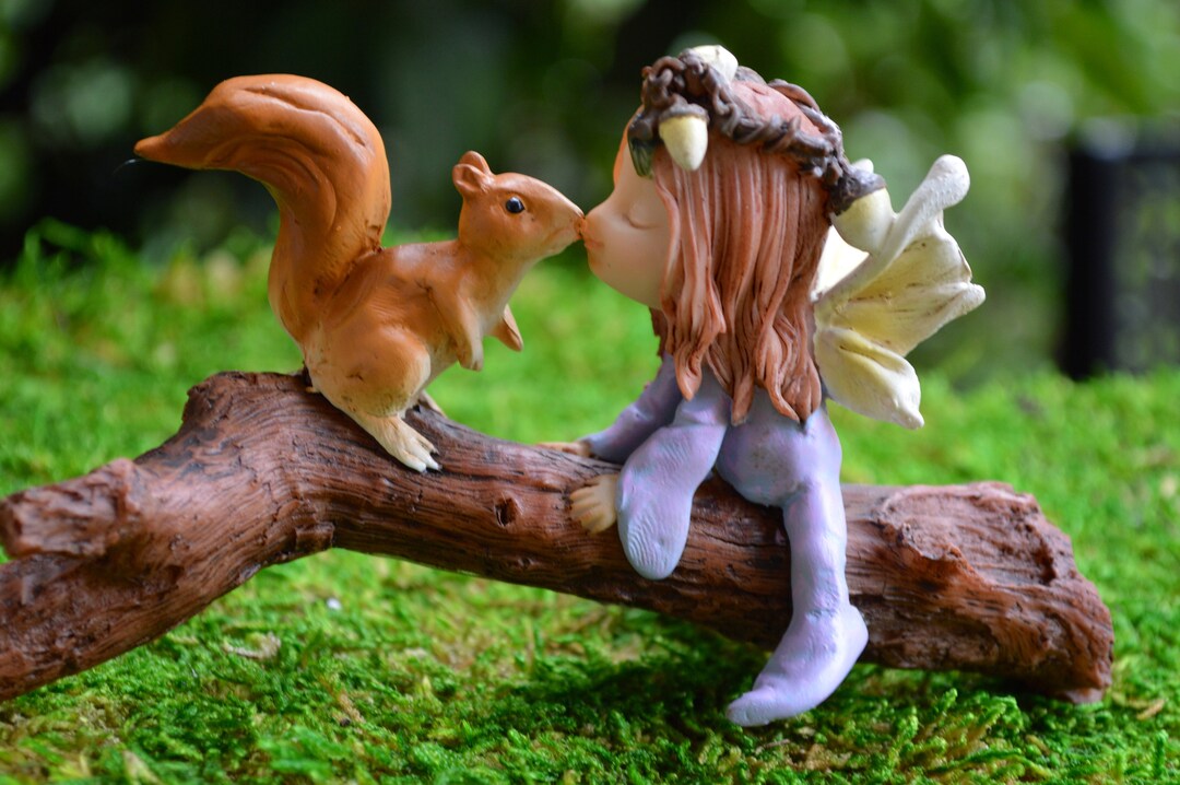 Miniature Fairy Kissing Squirrel on Branch ~ 1 Garden Fairy ...