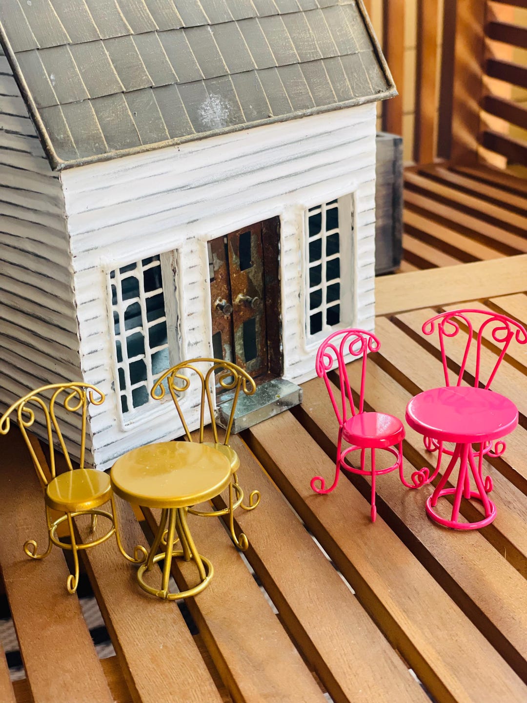 Miniature Bistro Table and Chairs – Fairy Garden Accessory – Tiny ...