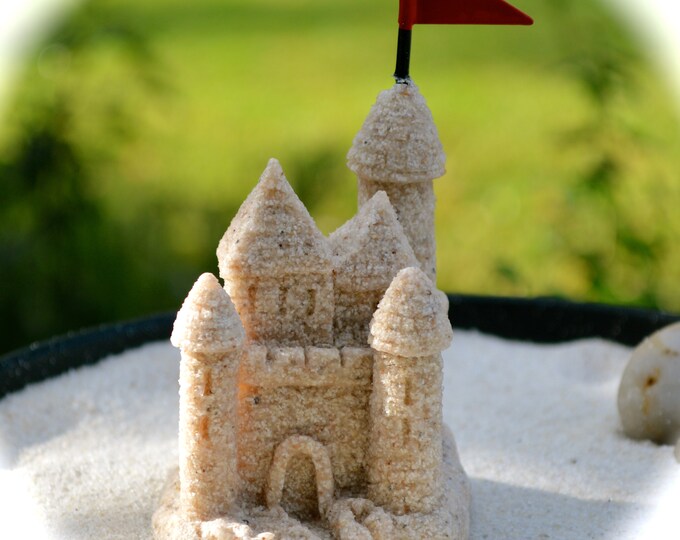Miniature Sand Castle With Red Flag ~ 3.75" High ~ Beach Accessories ...