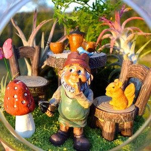 Garden Gnome Terrarium Kit ~ 8" Glass Globe ~ Table and Chairs ~ Gnome ...