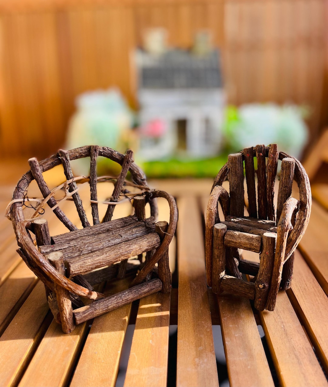 Miniature Grapevine Bench & Chair – Fairy Garden Furniture – Tiny ...