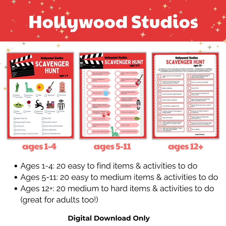Disney World Scavenger Hunt Bundle, Printable Magic Kingdom, EPCOT ...