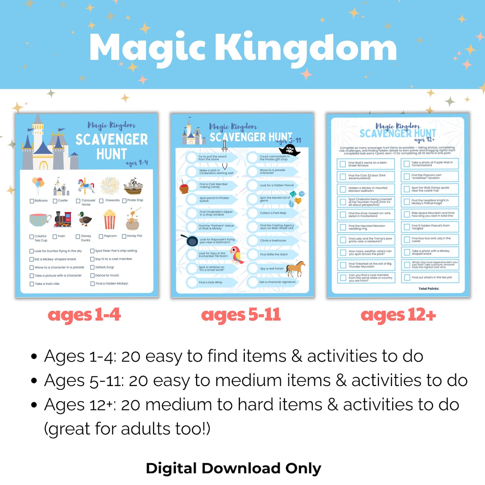 Disney World Scavenger Hunt Bundle, Printable Magic Kingdom, EPCOT ...