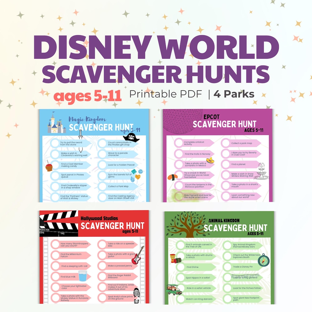 Disney World Scavenger Hunt Ages 5-11 Kids, Printable Magic Kingdom ...