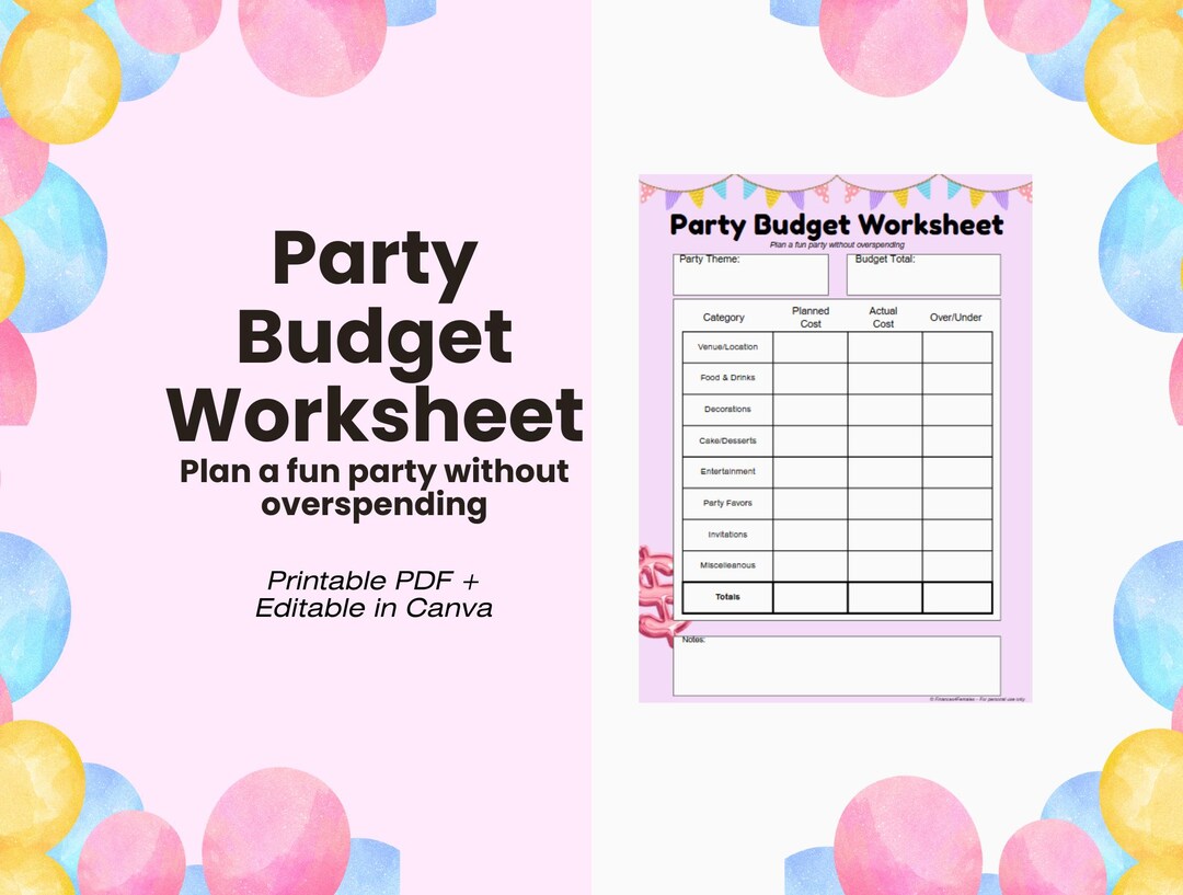Party Budget Worksheet | Printable Party Expense Tracker (canva PDF) - Etsy
