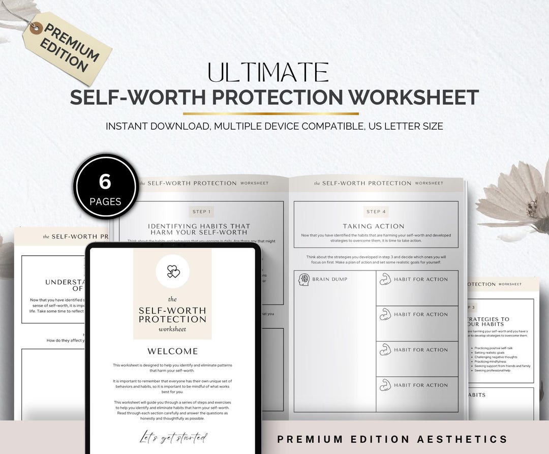 Self Worth Worksheet – Digital Ultimate Mental Wellness Affirmation ...