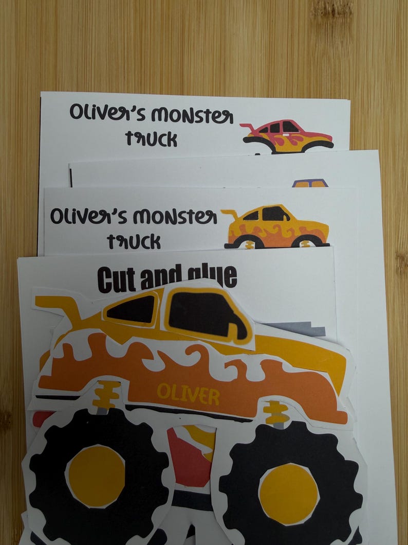 Monster Truck Cut and Paste Activity Pack for Birthday Party Stocking ...
