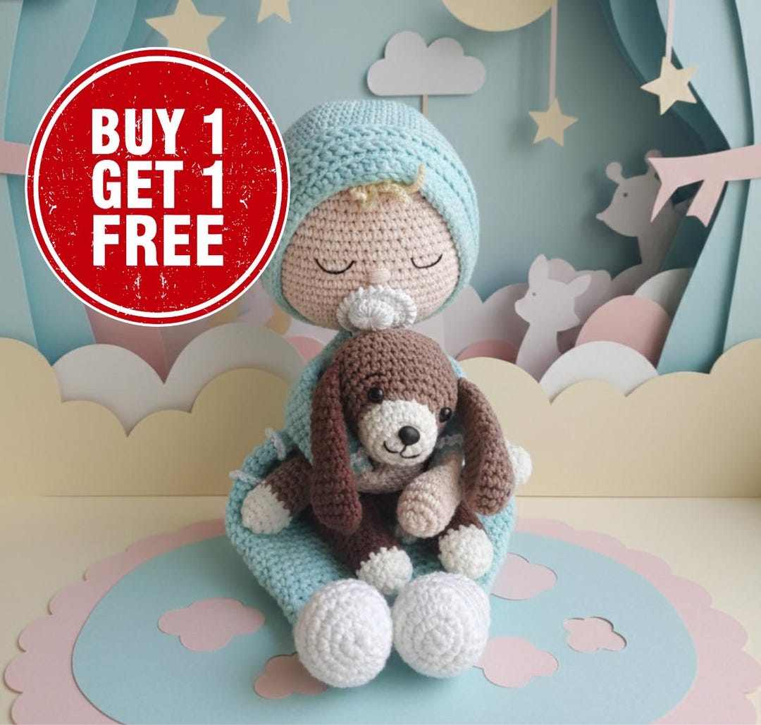 Baby Security Blanket Crochet Pattern PDF, Twin Doll With Puppy Lovey ...