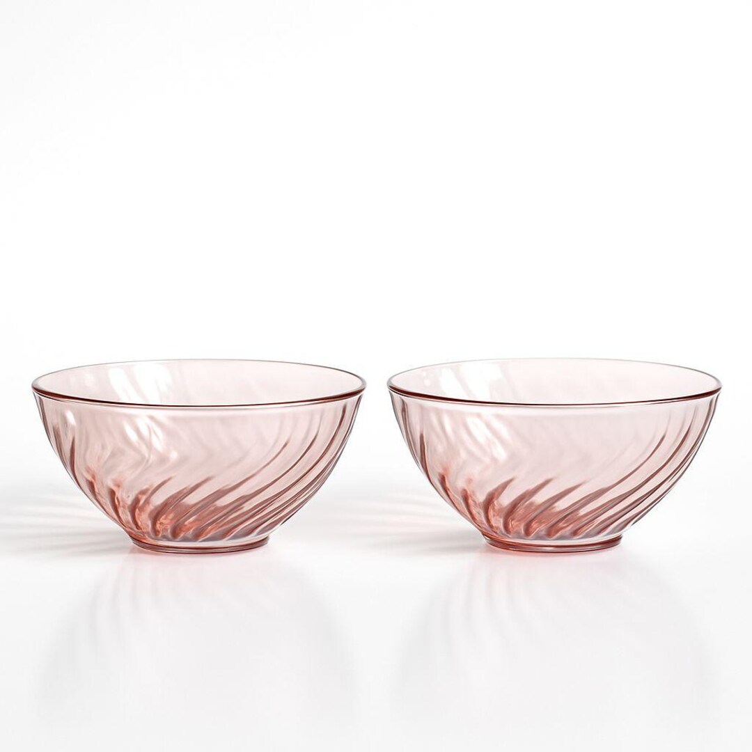 Vintage Pink Swirl Glass Bowls – Luminarc France Dessert Serveware Set ...