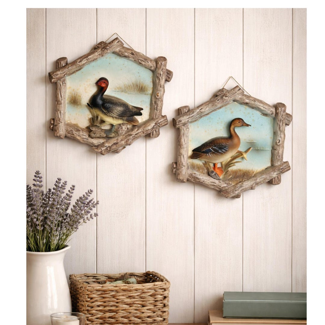 Vintage Tilso Japan Duck Wall Plaques Pair, Mid Century Chalkware ...
